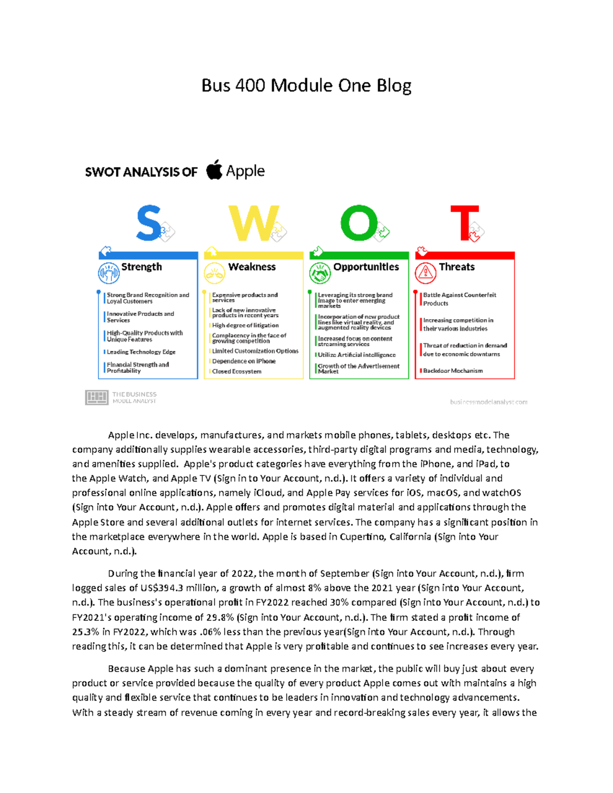 BUS 400 module 1 Blog - Bus 400 Module One Blog Apple Inc. develops ...