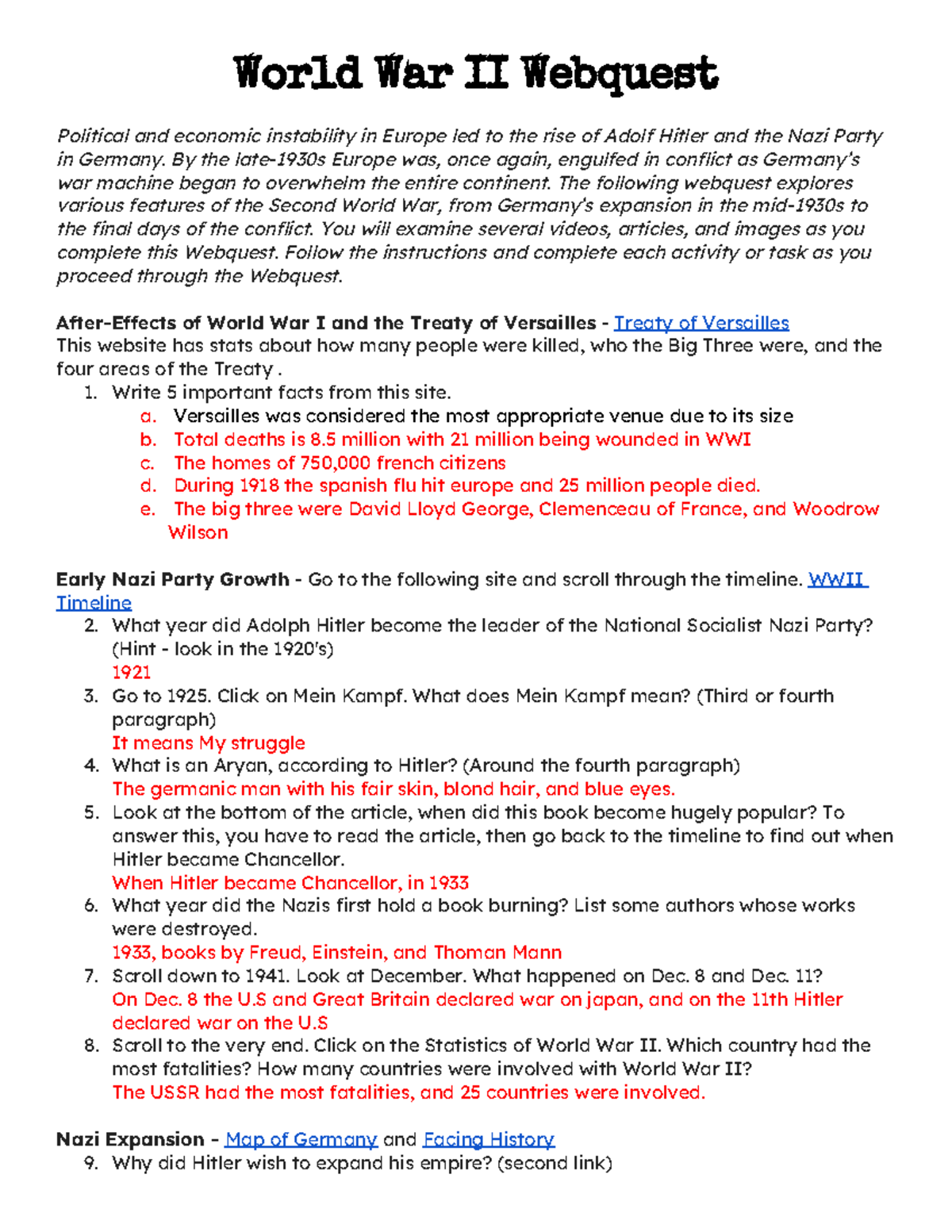 World War II Webquest: Exploring Key Events and Figures in WWII - Studocu