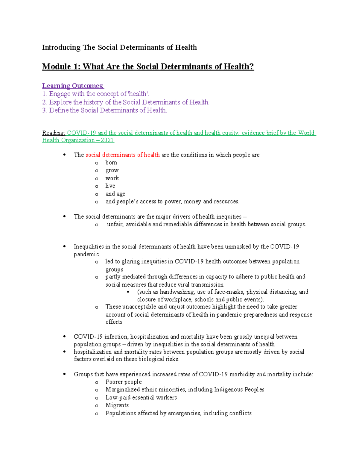 Health sci - lecture notes - Introducing The Social Determinants of ...