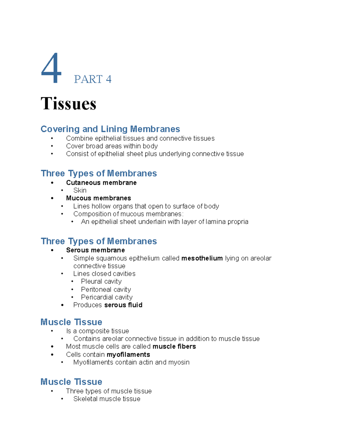 Ch 04 Lecture: Tissues, Membranes, and Muscle Types Overview - Studocu
