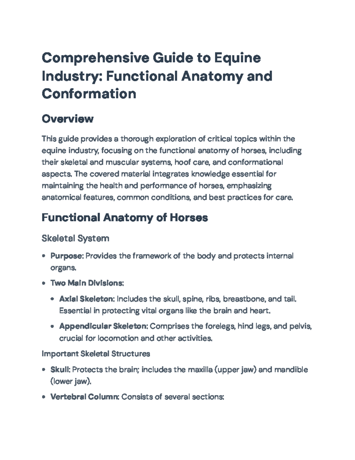 Comprehensive Guide to Equine Anatomy, Care, and Performance (Course ...