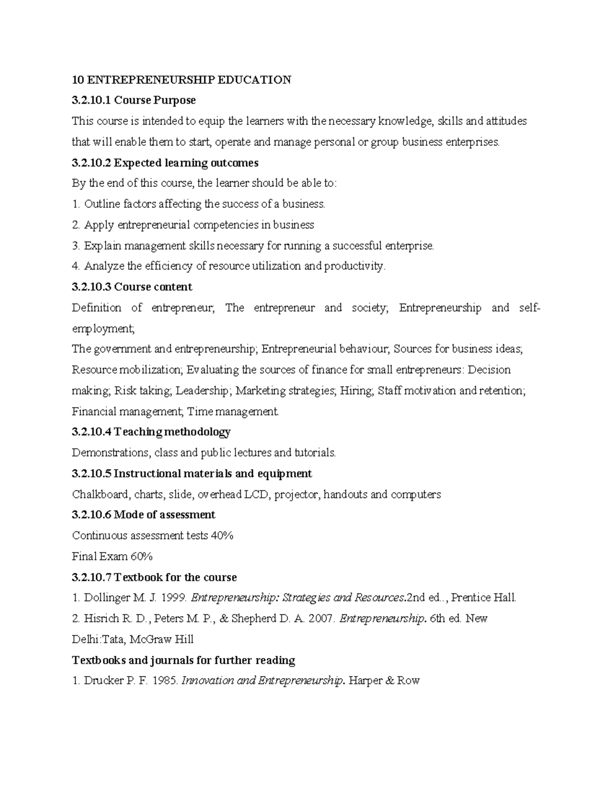 Entrepreneurship Education Course Outline (ENT 101) - Studocu