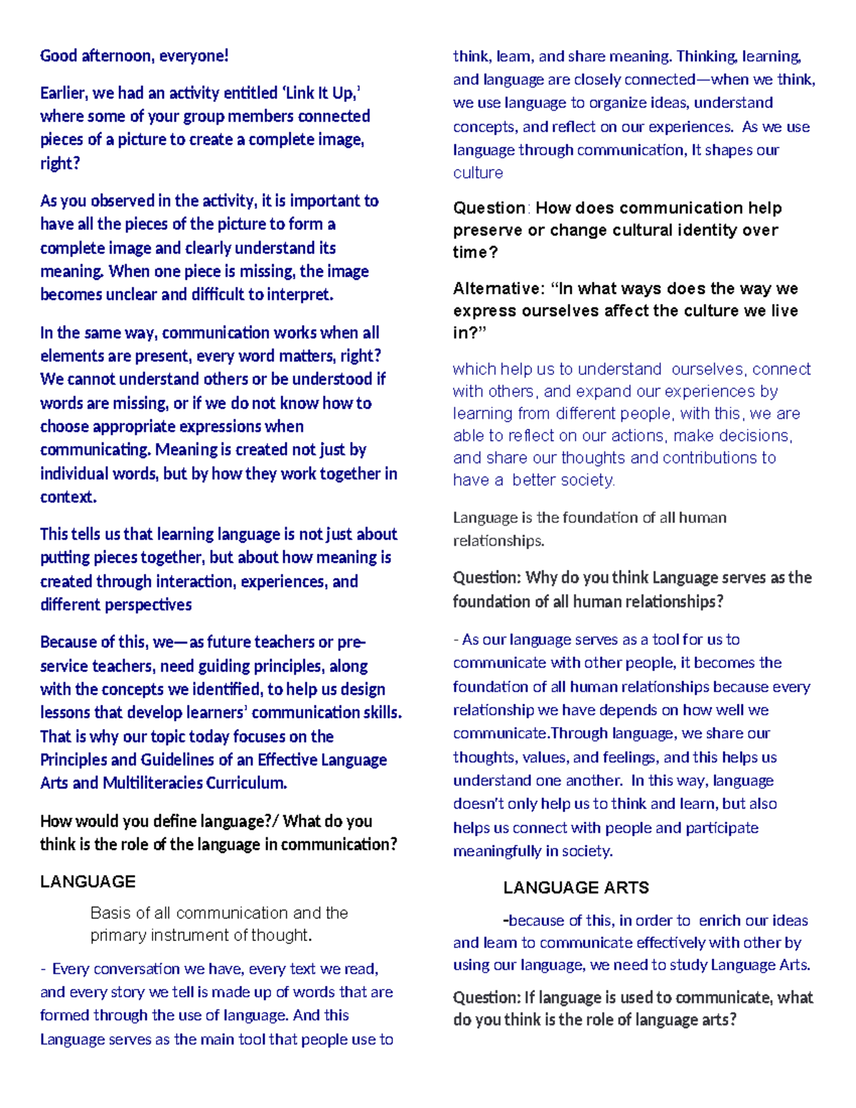 Principles of Language Arts & Multiliteracies - WPS Office - Studocu