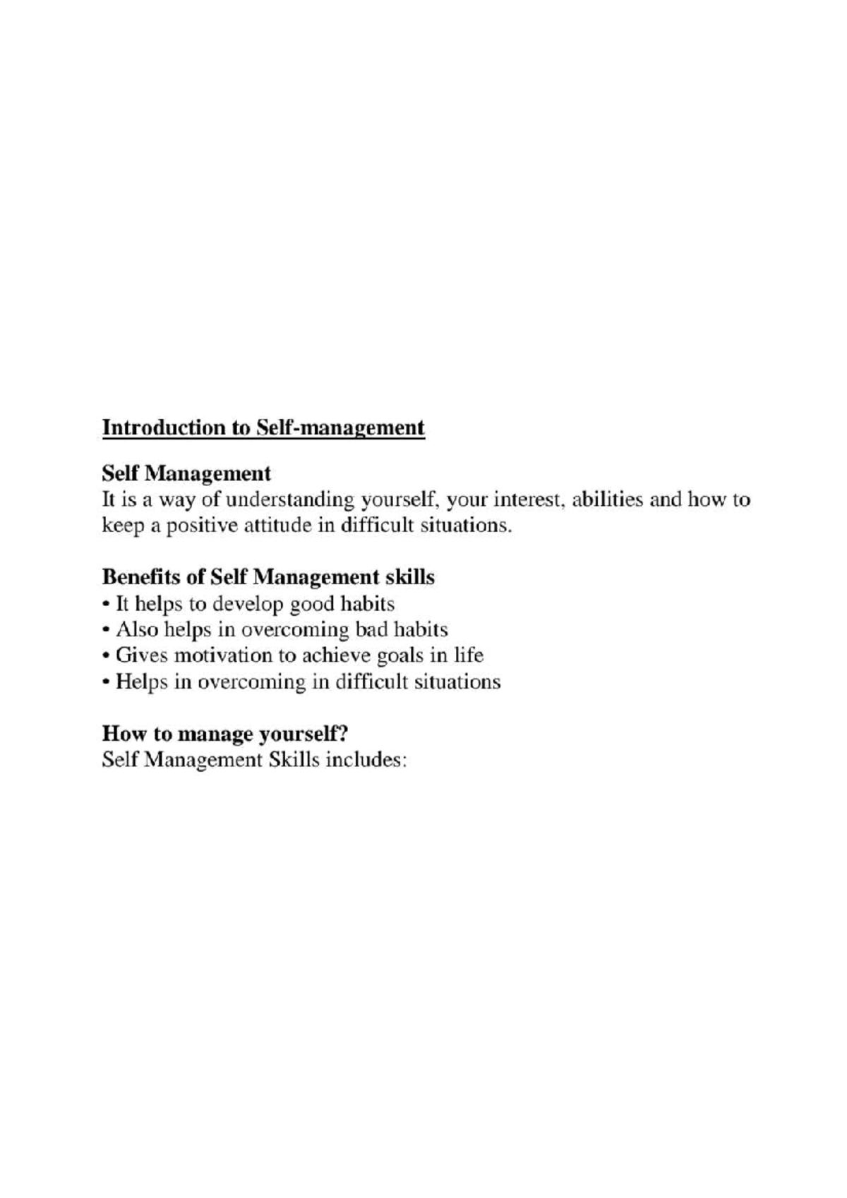 Self-Management Skills: A Guide for Class 9 Students - Studocu