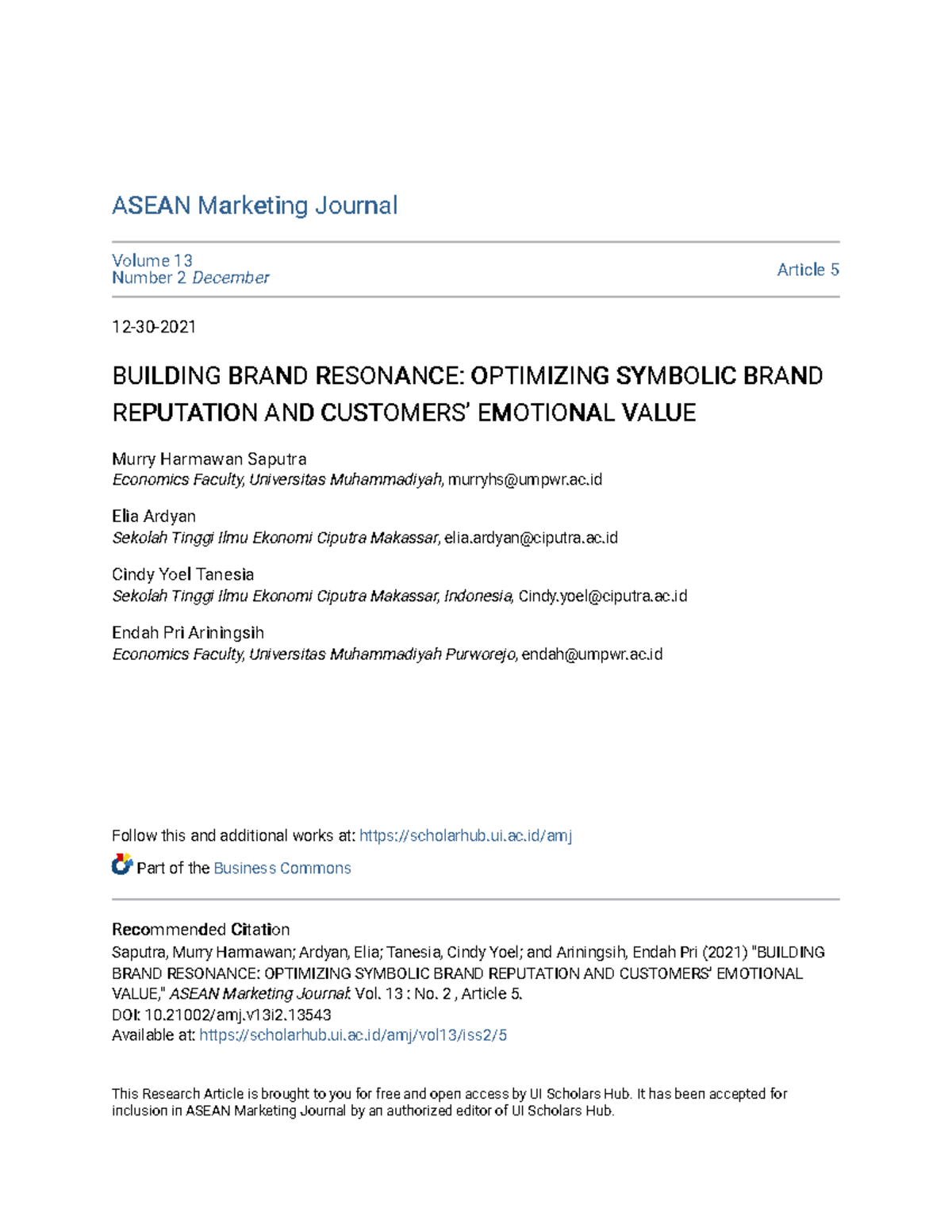 Building Brand Resonance: Optimizing Symbolic Brand Reputation in ASEAN ...