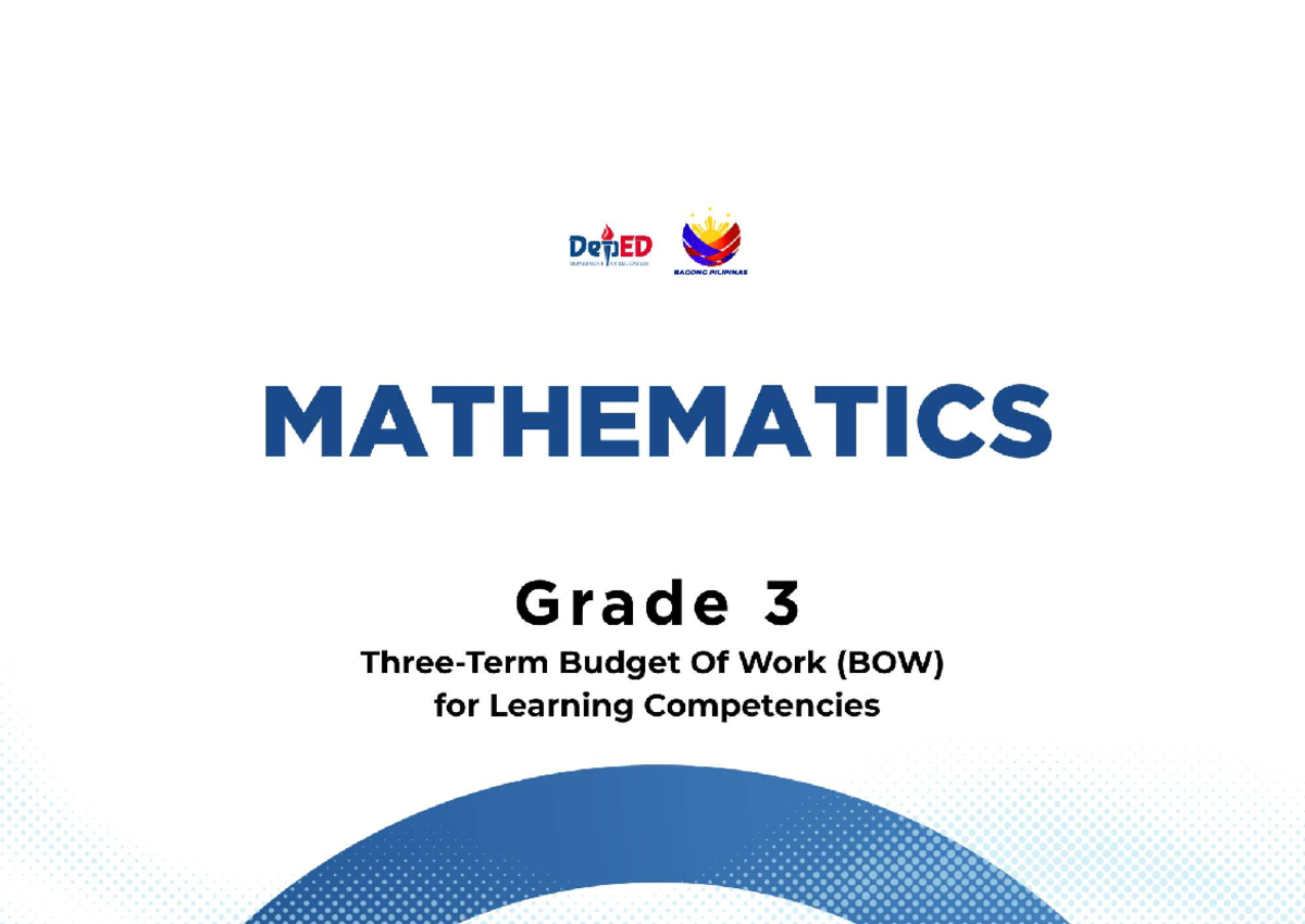 [G3] Mathematics - Budget of Work for Grade 3 Learning Competencies ...