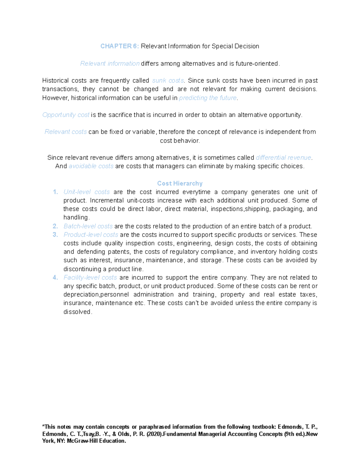 Principles of Managerial Accounting Chapter 6 Notes - CHAPTER 6 ...