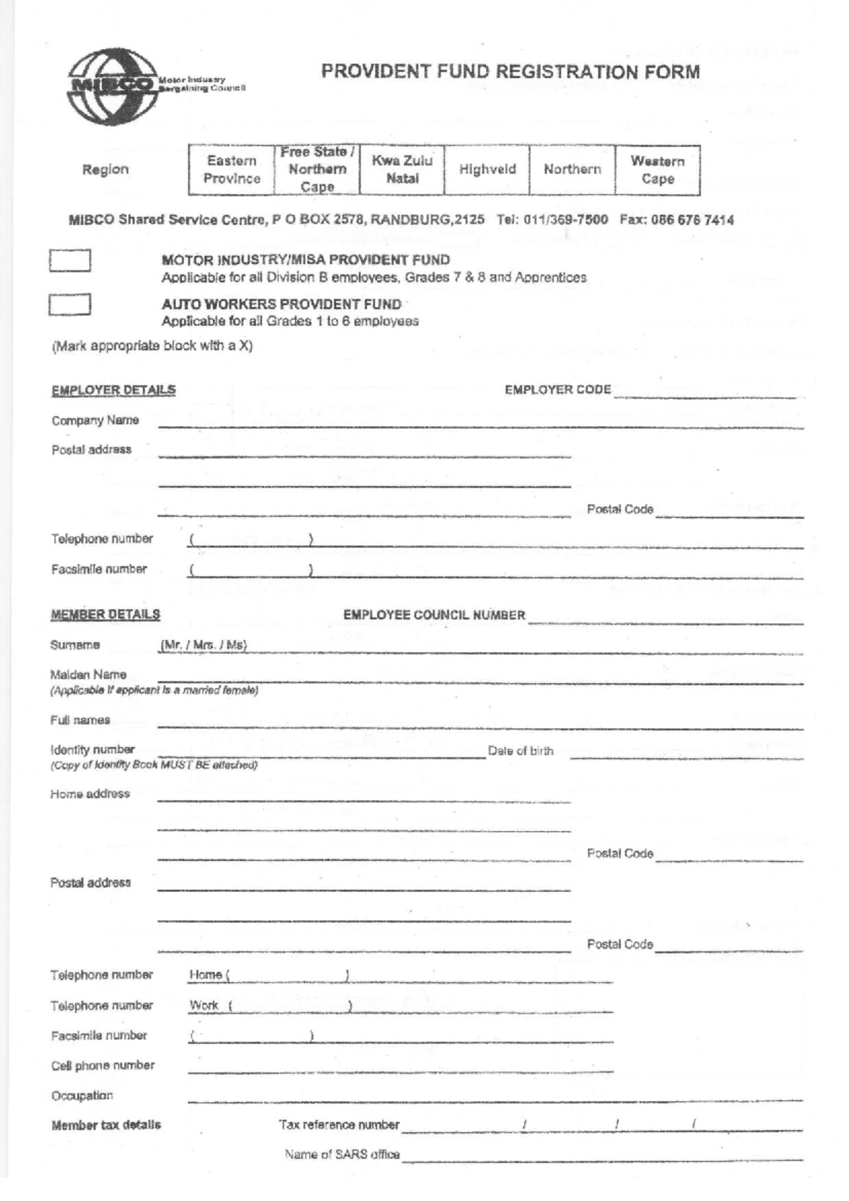 MISCO Provident Fund Registration Form for Employees and Apprentices ...