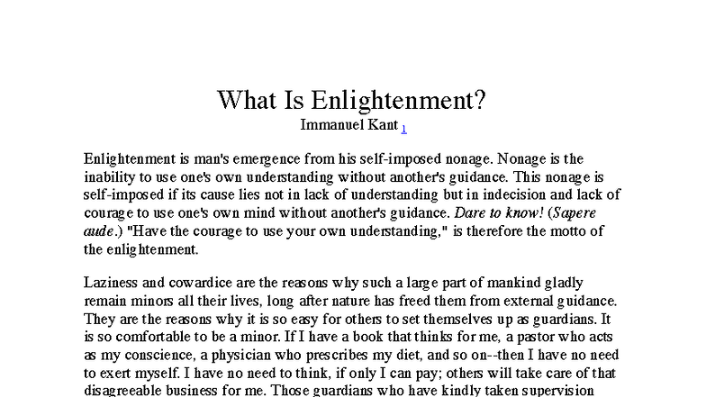 Kant's "What Is Enlightenment?" Analysis and Insights (PHIL 101) - Studocu