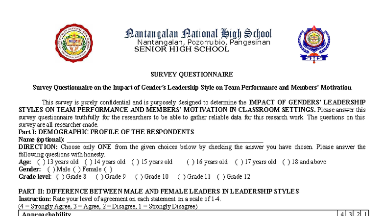 Impact of Leadership Styles on Team Performance: Survey Questionnaire ...