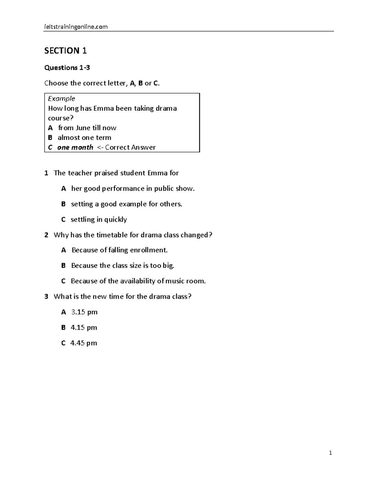 IELTS Training Online: Section 1 Practice Questions and Answers - Studocu