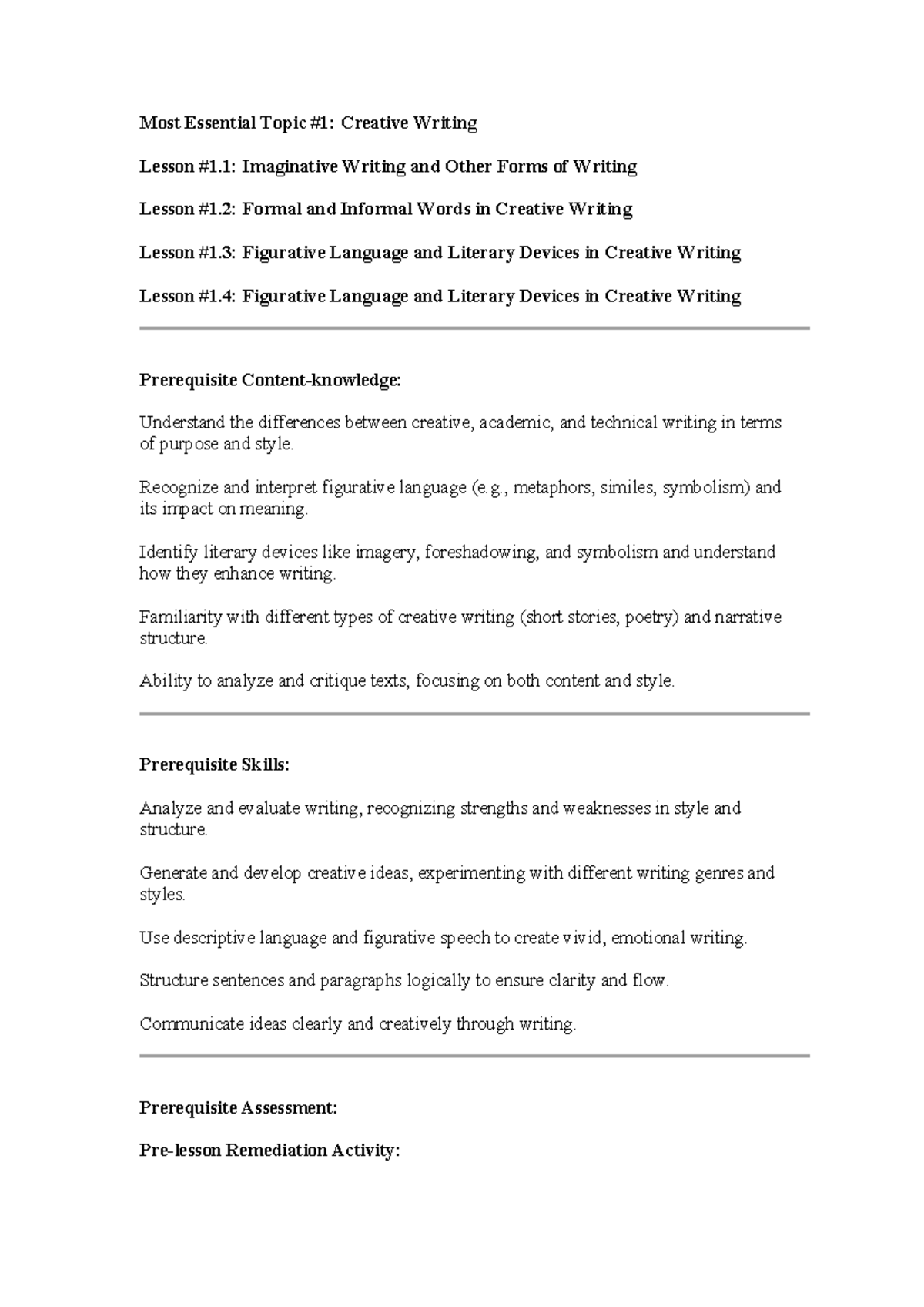 ATG 101 - Creative Writing Lesson: Imaginative and Figurative ...