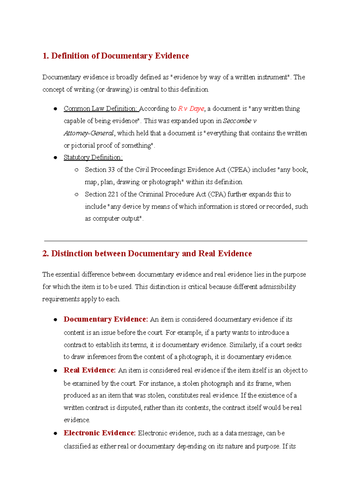 Documentary Evidence - Detailed Summary for Law 101 - Studocu