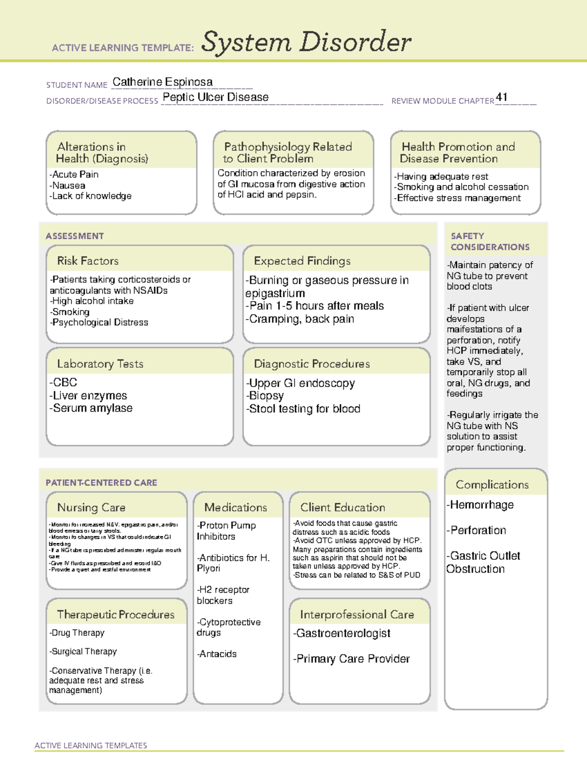 Peptic Ulcer Disease (PUD) Active Learning Template ESS 101 - Studocu