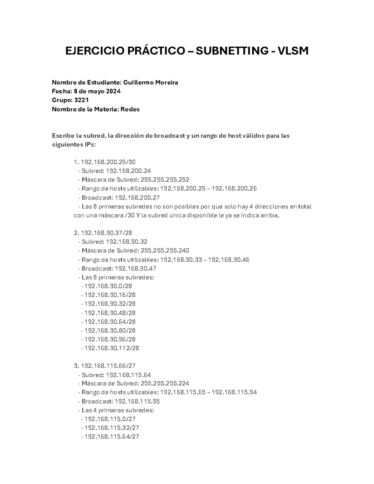 Ejercicio Práctico de Subnetting - VLSM - Redes - Studocu