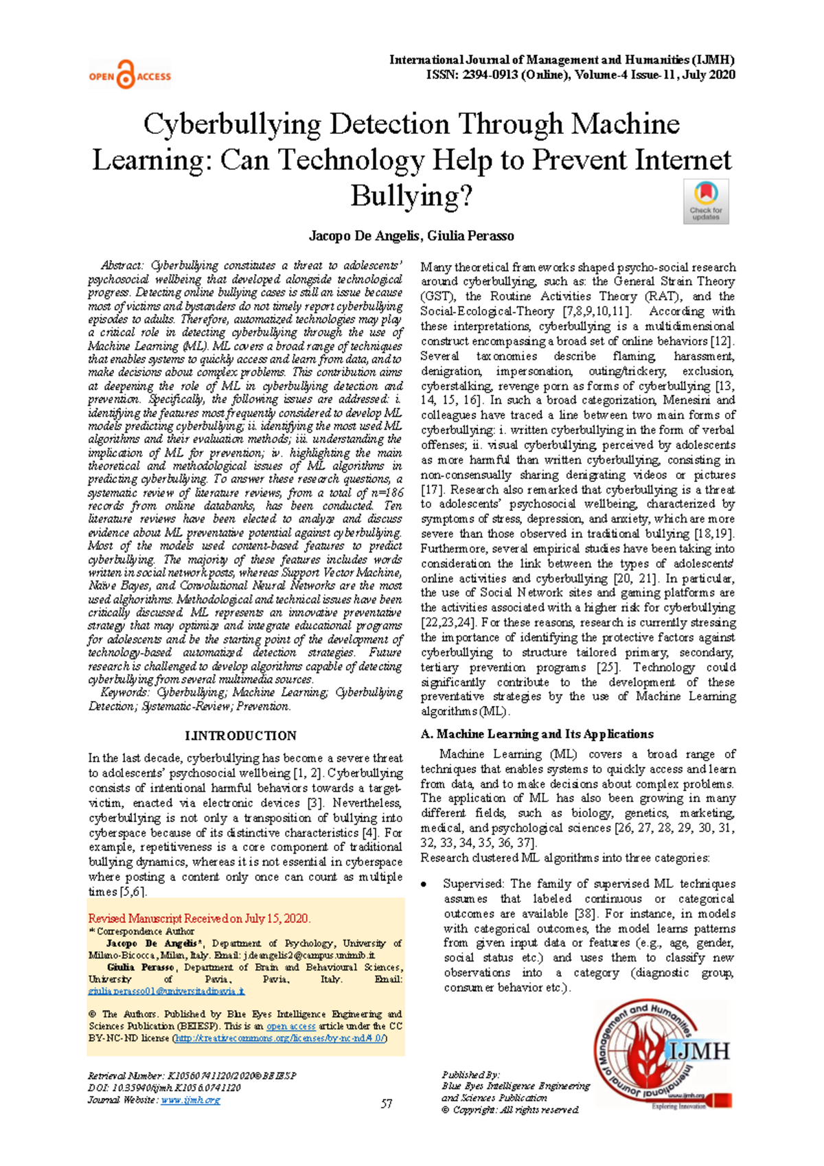 Cyberbulling detection through machine learning - International Journal ...
