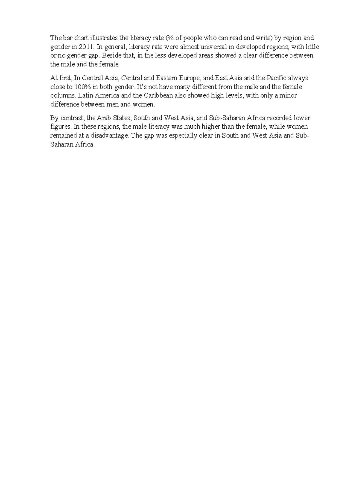 Literacy Rate by Region and Gender in 2011: A Bar Chart Analysis - Studocu