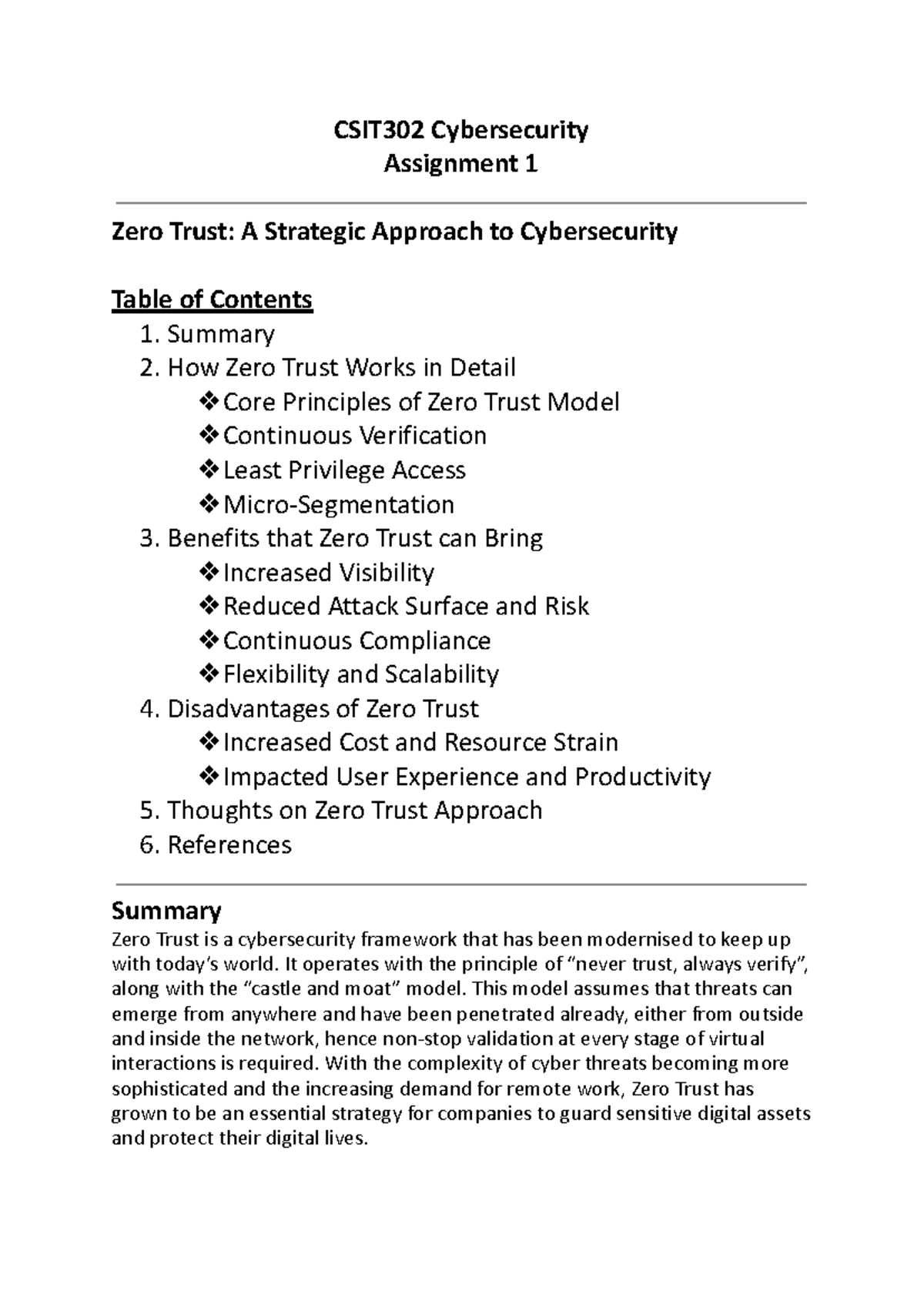 CSIT302 Cybersecurity Assignment 1: Exploring Zero Trust Framework ...