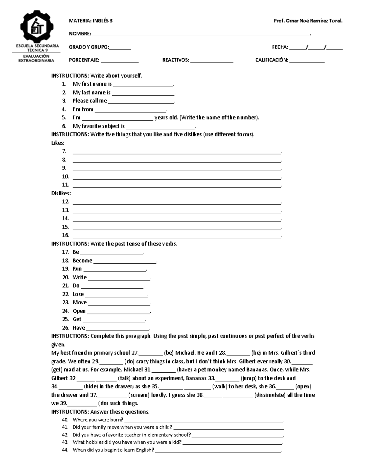 Extraordinary English 3rd Grade Assignment - Studocu