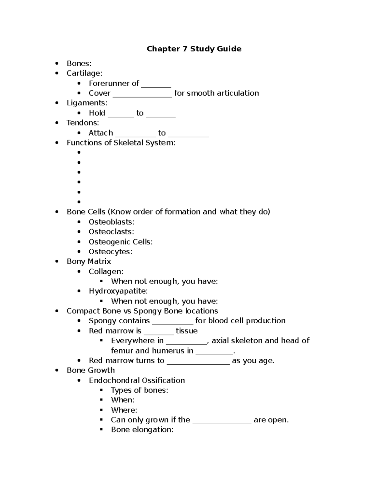 Anatomy and Physiology: Chapter 7 Study Guide on Skeletal System - Studocu