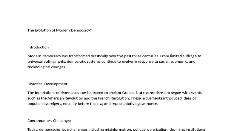 The Evolution of Modern Democracy: A Historical Overview - Studocu