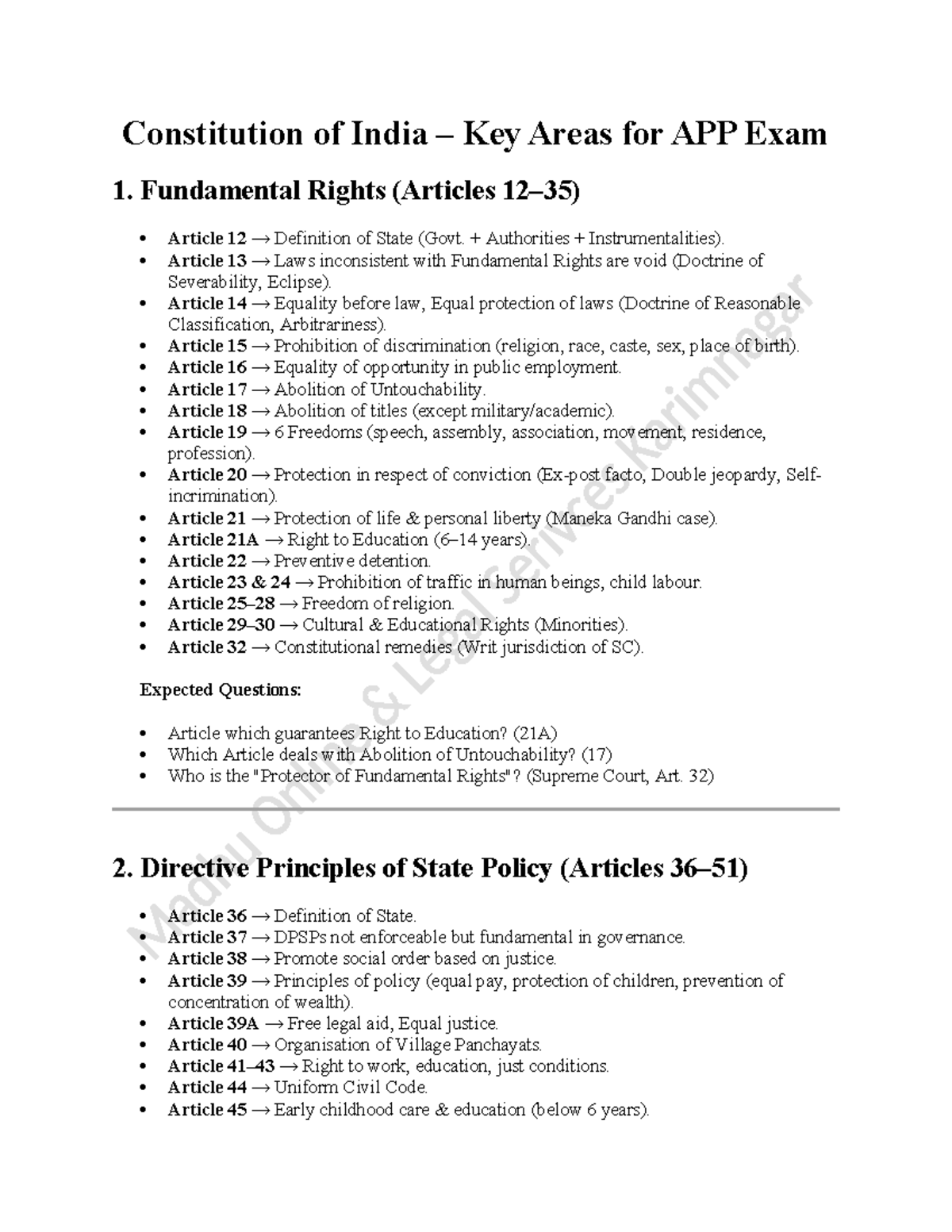 Constitution of India - Key Legal Notes for APP Exam Preparation - Studocu