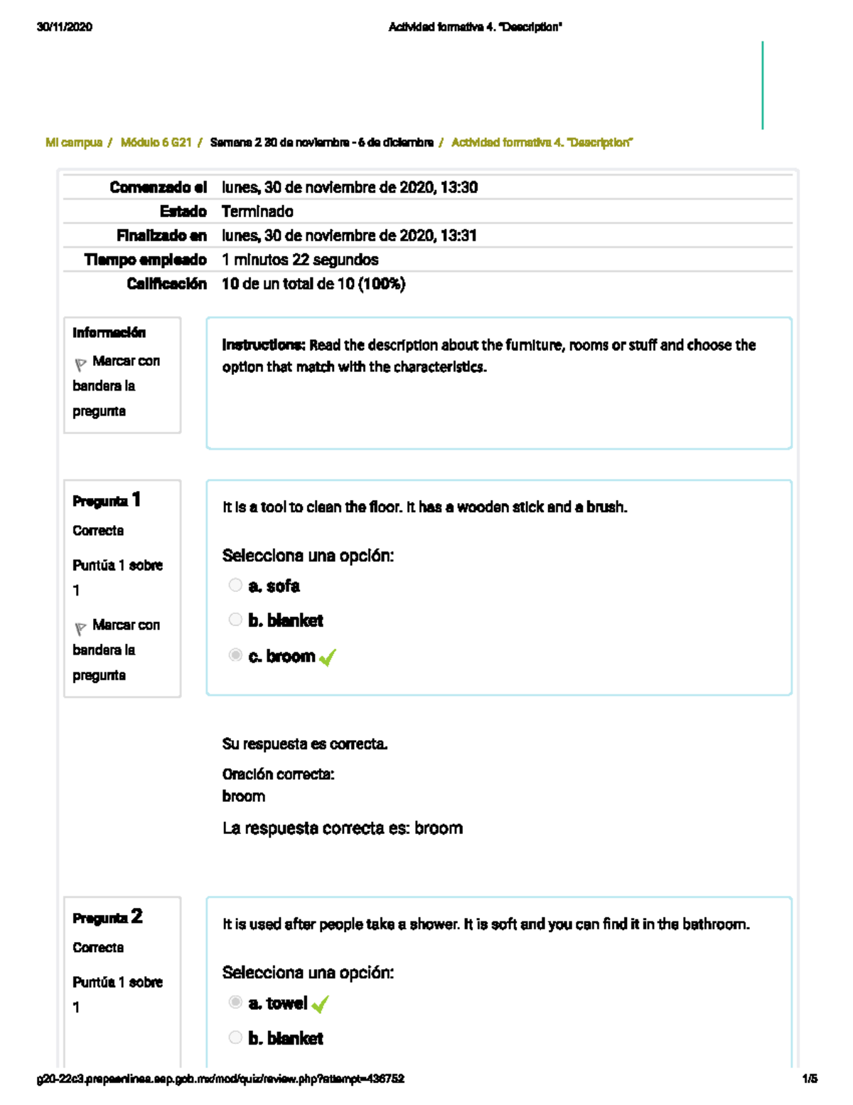 Cuestionario Actividad Formativa 4 - Módulo 6 G21 - Studocu
