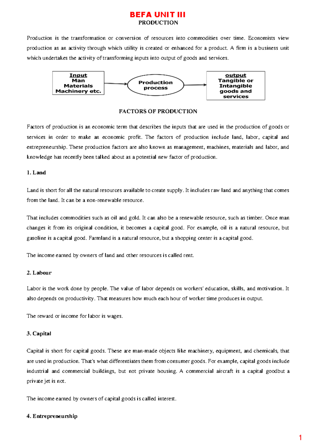 BEFA Unit 3: Production, Factors, and Market Structures Notes - Studocu
