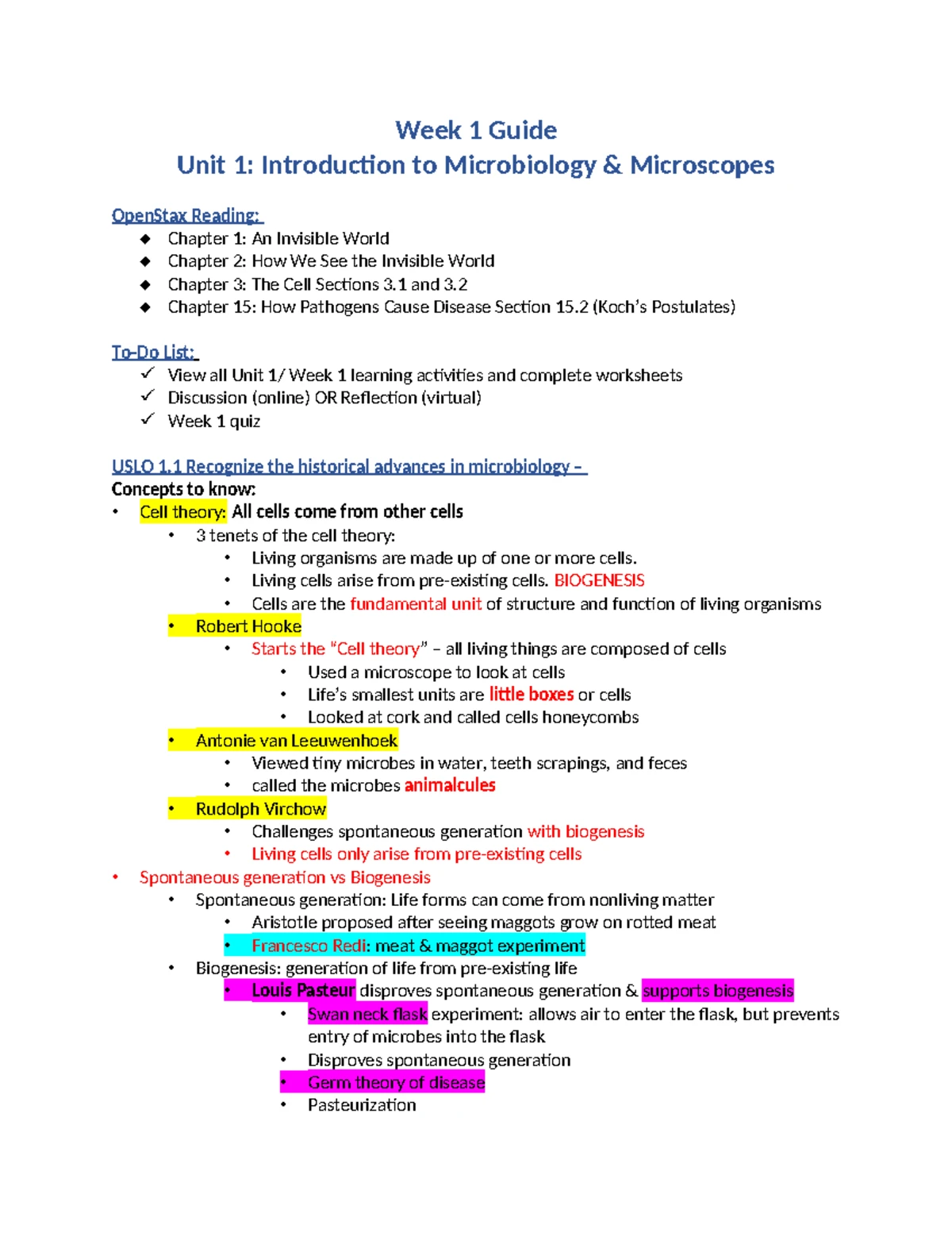 Microbiology EXAM 1 Review - Unit 1: Introduction to Microbiology and ...