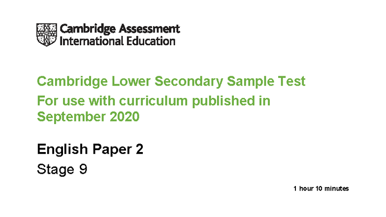 English Stage 9 Sample Paper 2 tcm143-595375 - English_S9_02/5RP ...
