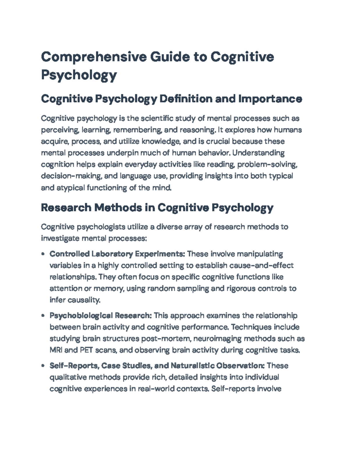 Comprehensive Overview of Cognitive Psychology: Methods & Trends - Studocu
