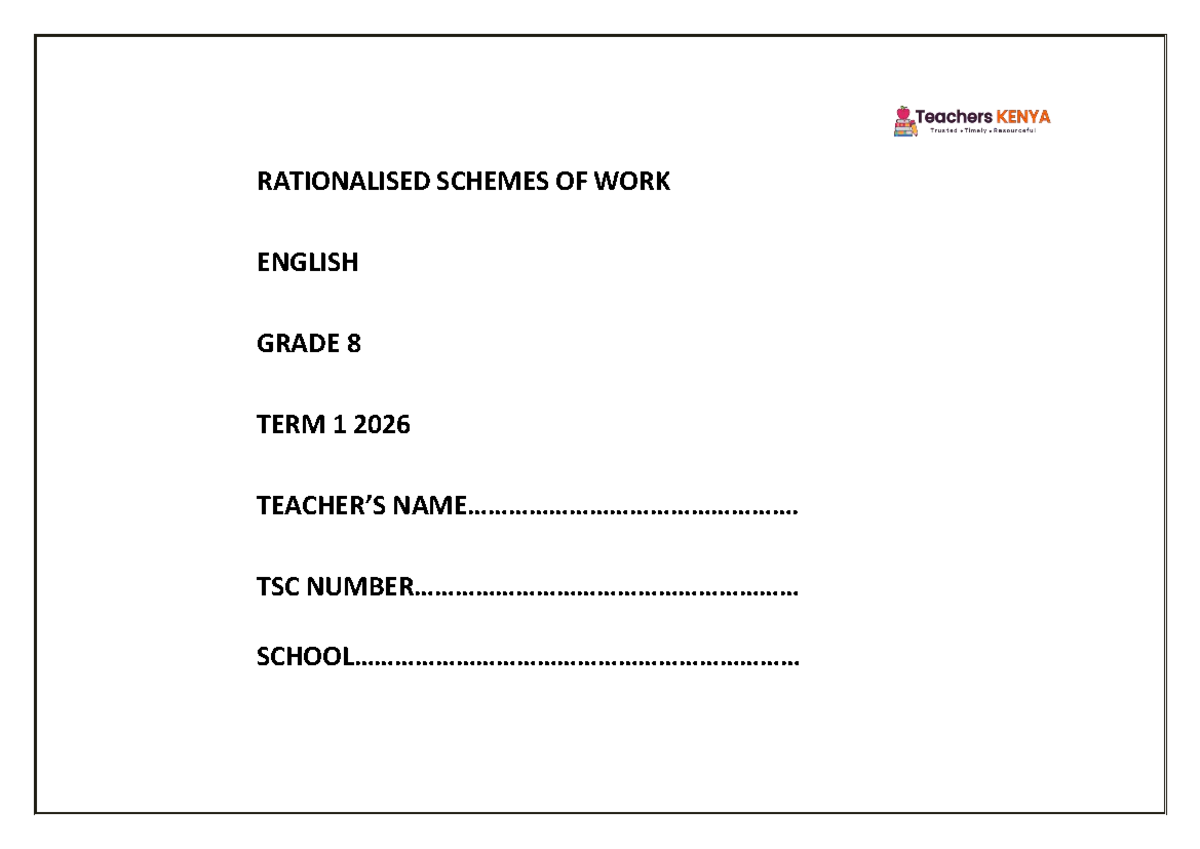 TERM 1 2026 Grade 8 English Schemes of Work: Human Rights ...