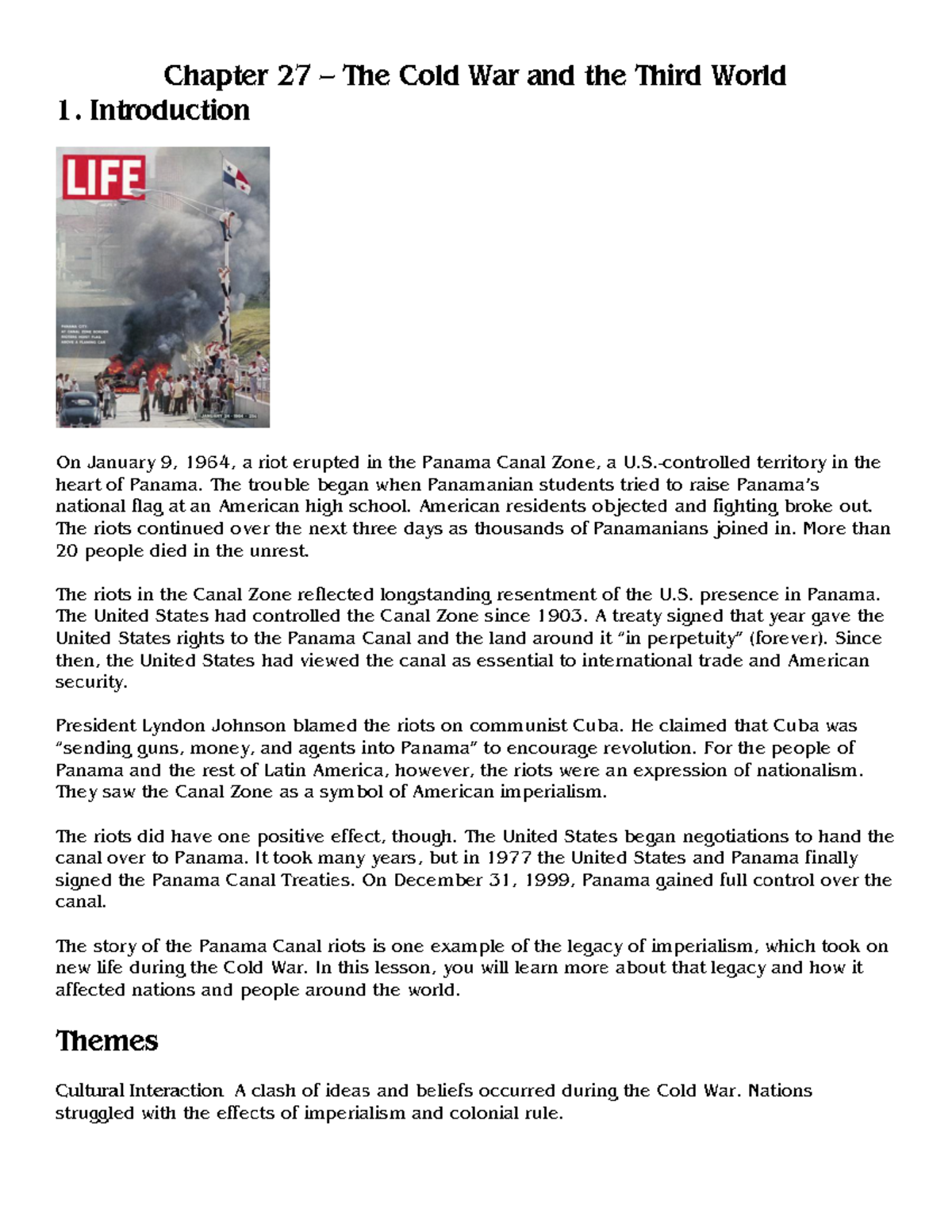 TCI Chapter 27 The Cold War and the Third World - 1. Introduction On ...