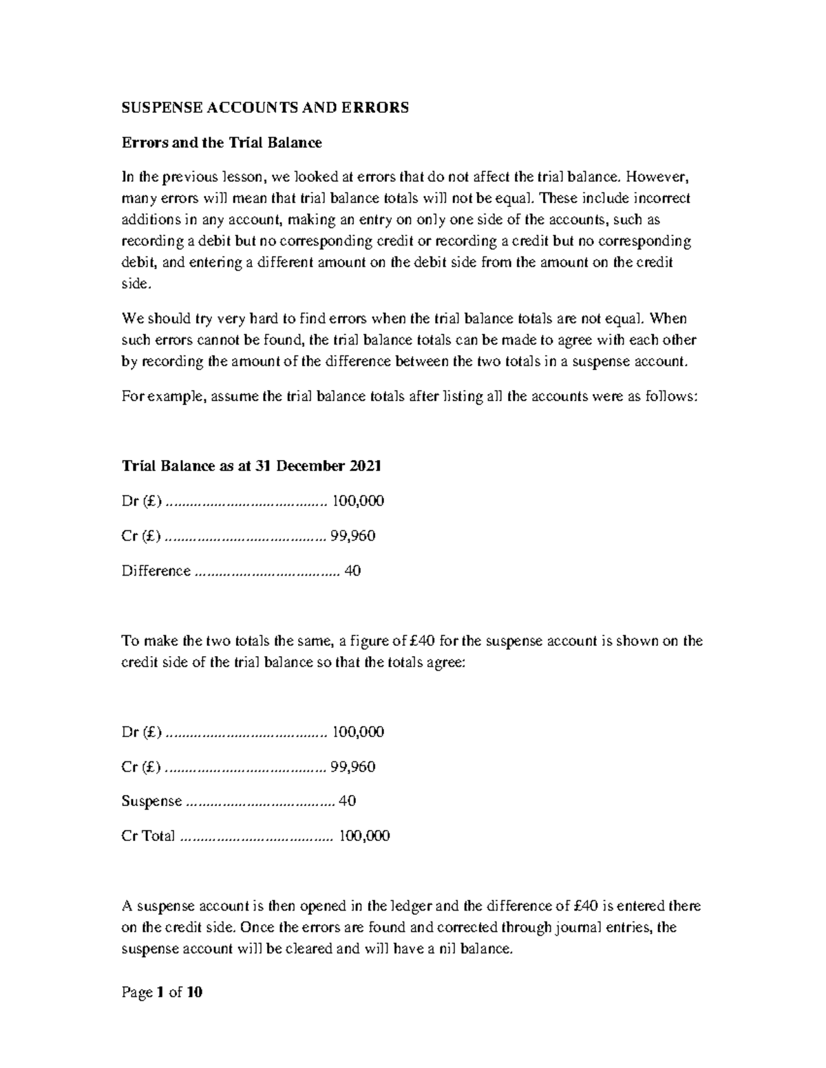 Suspense Accounts and Errors: Notes & Illustrations (ACCT 101) - Studocu