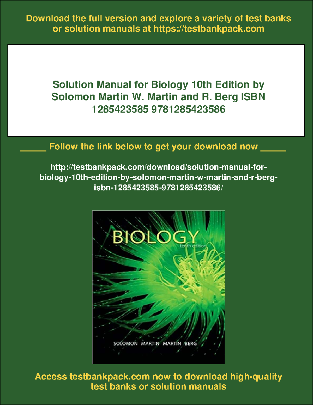 Solution Manual for Biology 10th Edition (Solomon, Martin W. & Berg ...