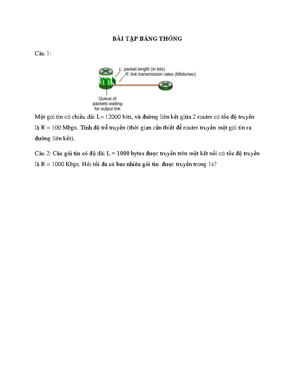 BÀI TẬP BĂNG THÔNG VÀ THROUGHPUT - BT1 - IT005 - Studocu