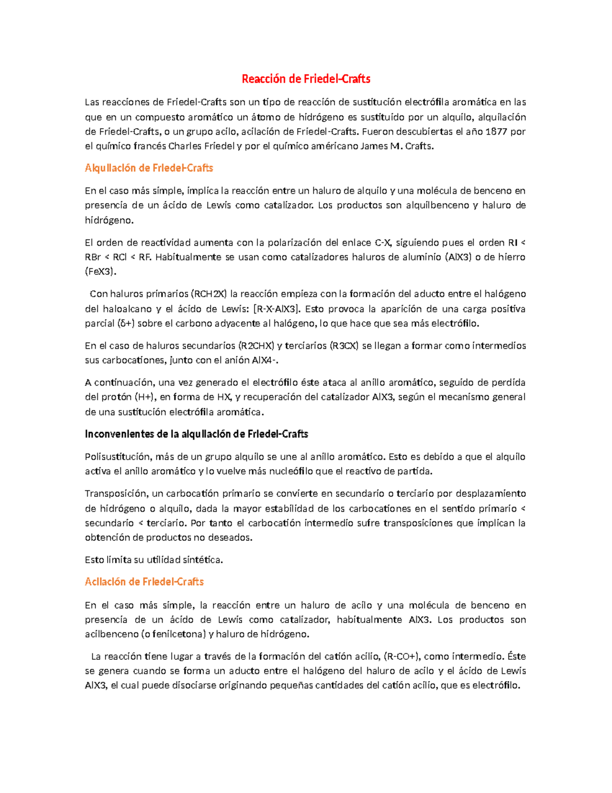 Síntesis de Reacciones de Friedel-Crafts: Alquilación y Acilación - Studocu