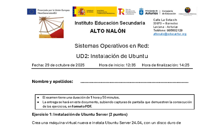 Examen UD2: Instalación de Ubuntu Server y Configuración SSH - Studocu