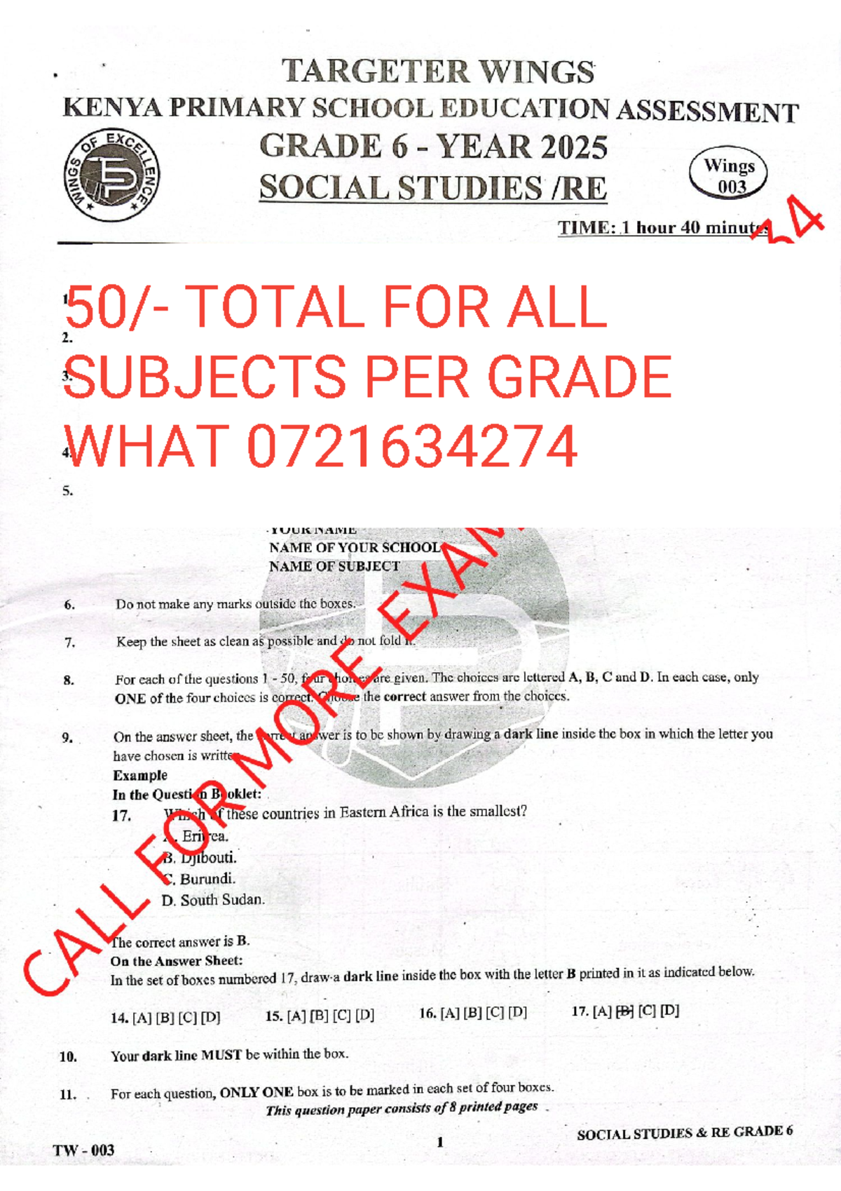 Targeter Wings 003 Grade 6 Social Studies Assessment 2025 - Studocu