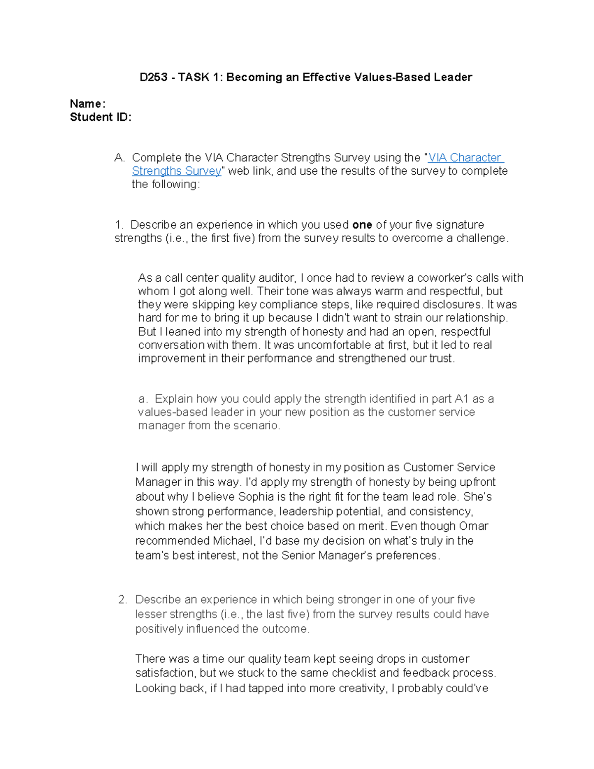 D253 RSM3 Task 1: Developing Leadership Through Character Strengths ...