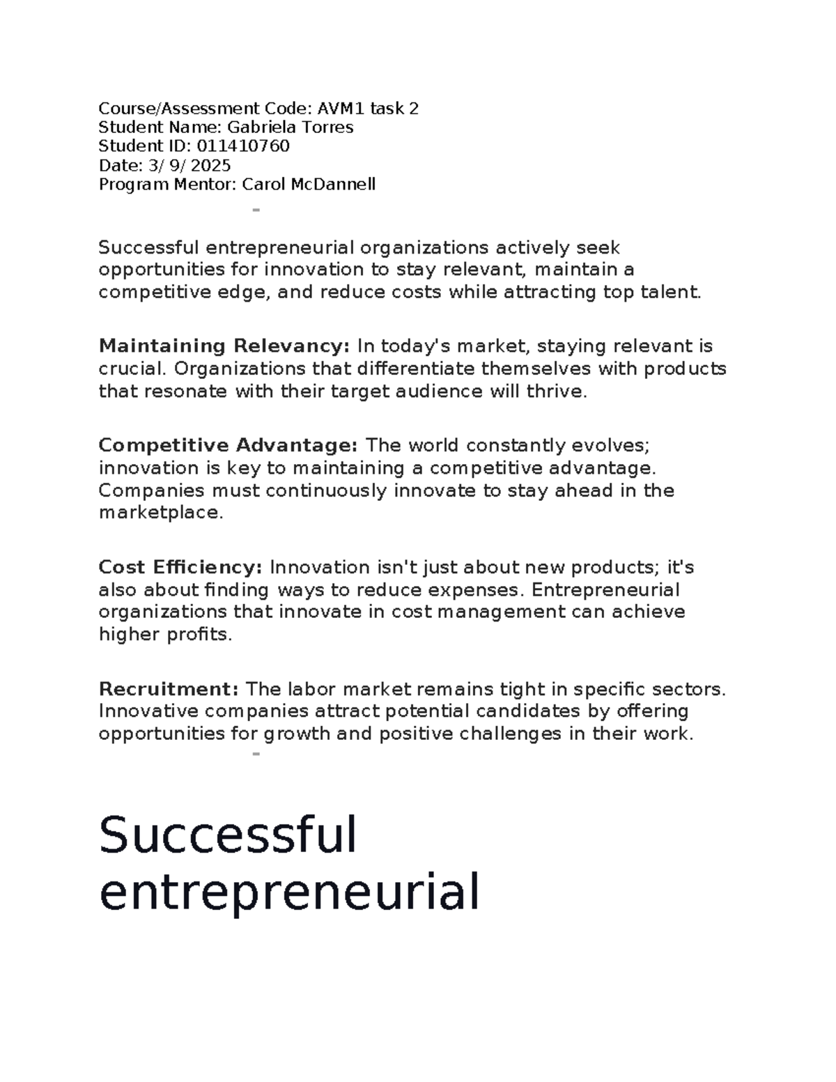 AVM1 task 2 - Task 2 passed - Course/Assessment Code: AVM1 task 2 ...