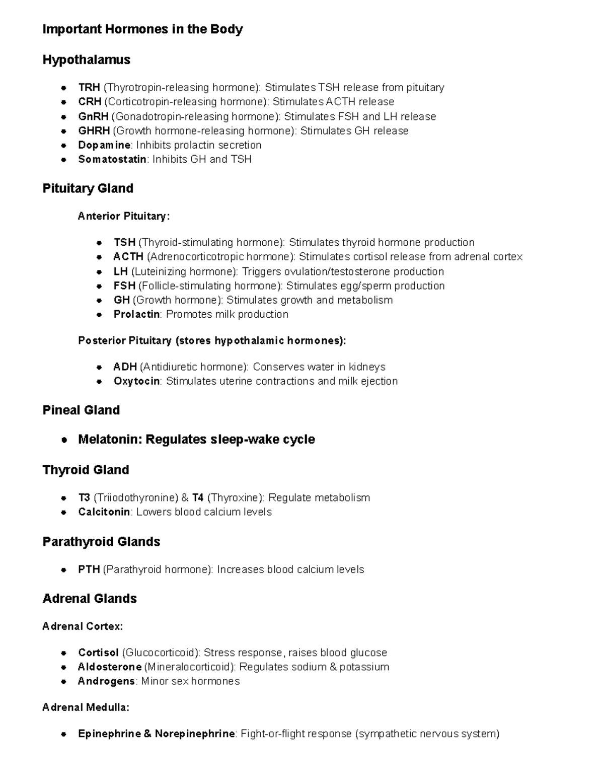 Important hormones in the body: A comprehensive overview - Studocu