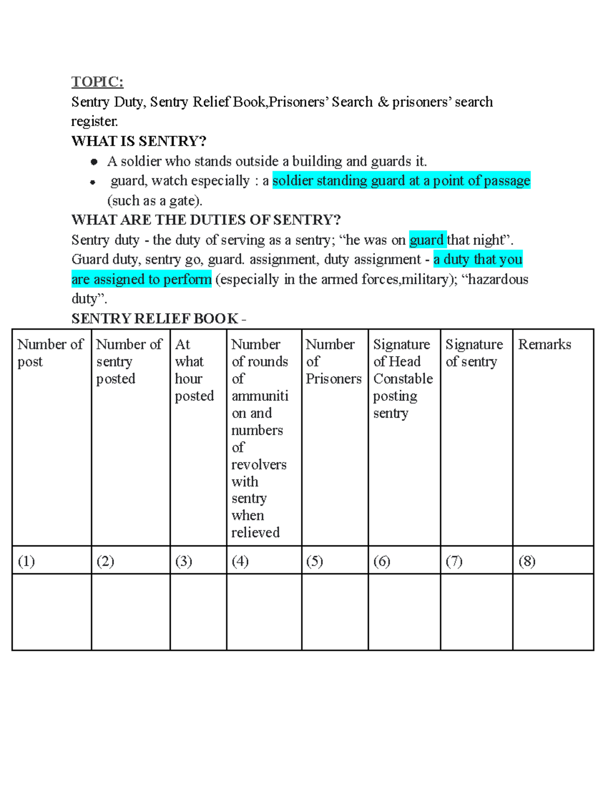 Sentry Duty & Relief Procedures: A Comprehensive Guide - Studocu