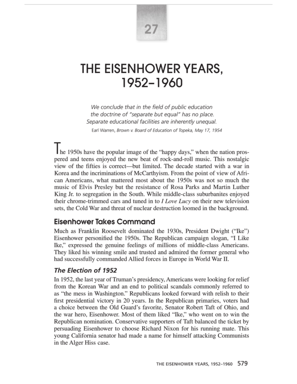 Amsco-chapter-27 - AMSCO Ch. 27 - 27 THE EISENHOWER YEARS, We conclude ...