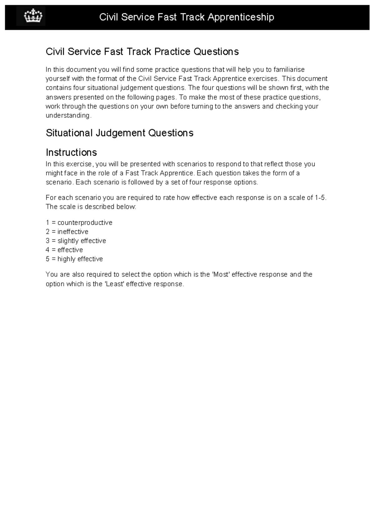 Civil Service Fast Track Situational Judgement Practice Qs - Studocu