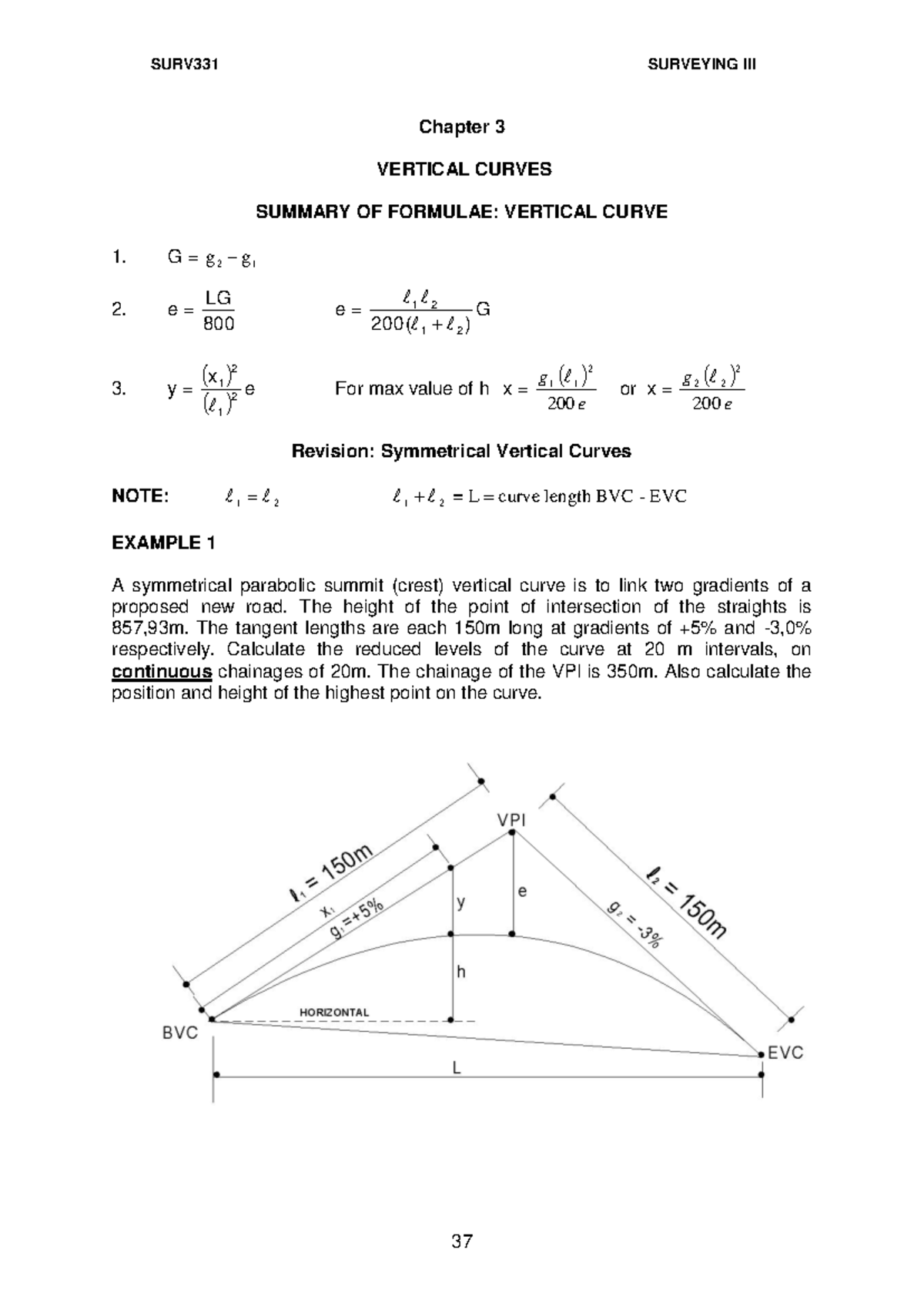 Ch3 Vertical Curves - Detailed Lecture Notes & Formulae - Studocu