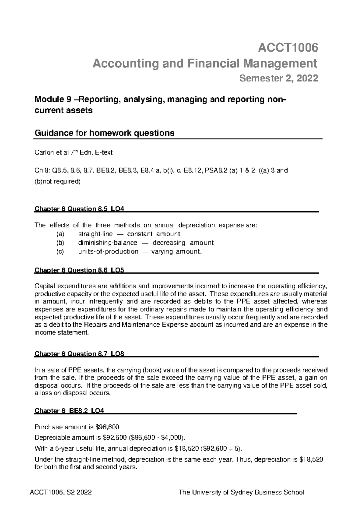 ACCT1006 Module 9 homework questions guidance s2 2022 - ACCT Accounting ...