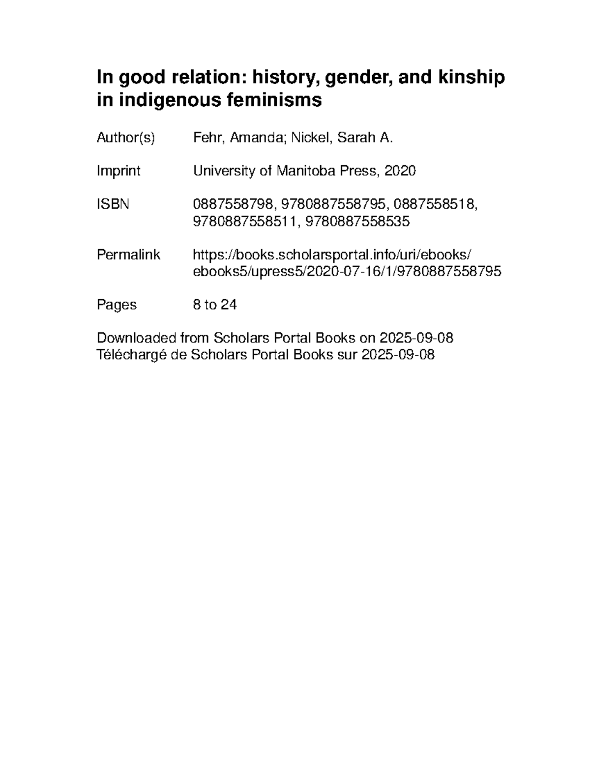 In Good Relation: Indigenous Feminisms and Kinship Dynamics (Pages 8-24 ...