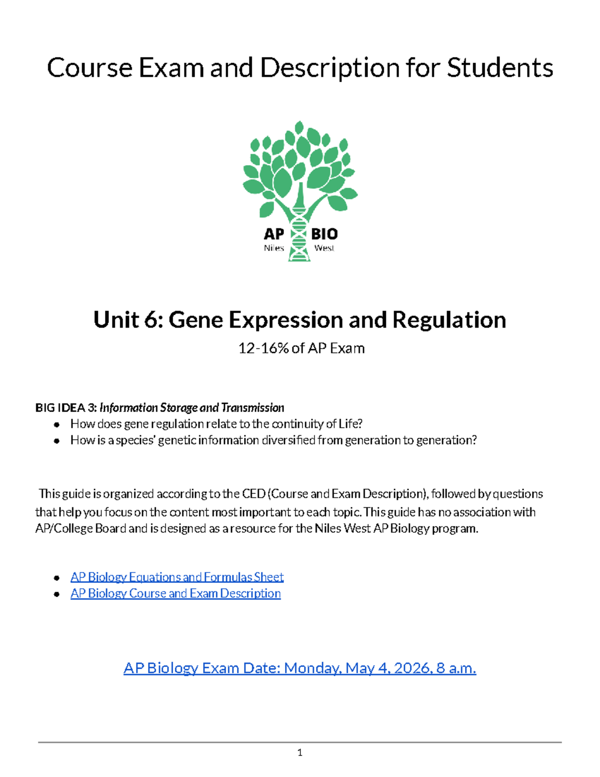 AP Biology Unit 6: Gene Expression & Regulation Study Guide - Studocu