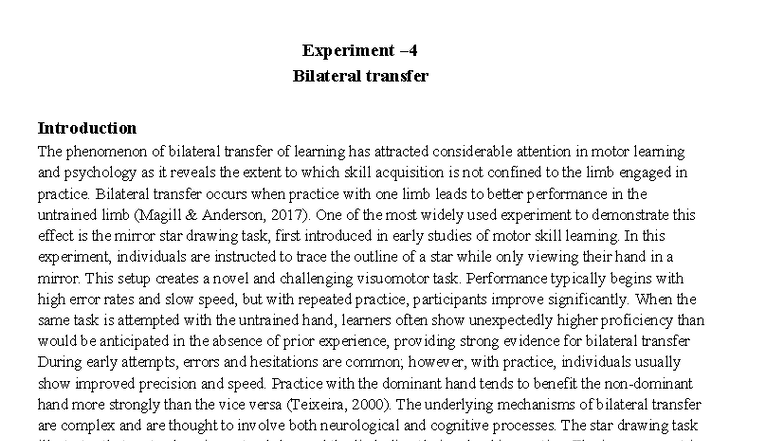 Bilateral Transfer Study: Mirror Drawing Experiment Analysis - Studocu